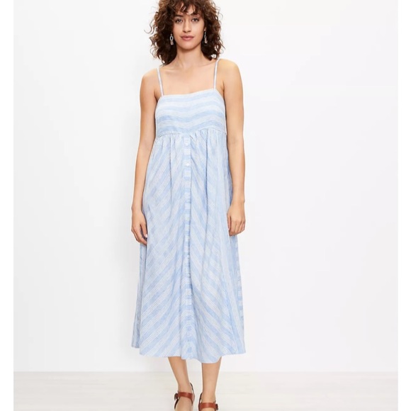 LOFT | Dresses | Nwt Loft Womens Loft Beach Striped Button Midi Dress ...